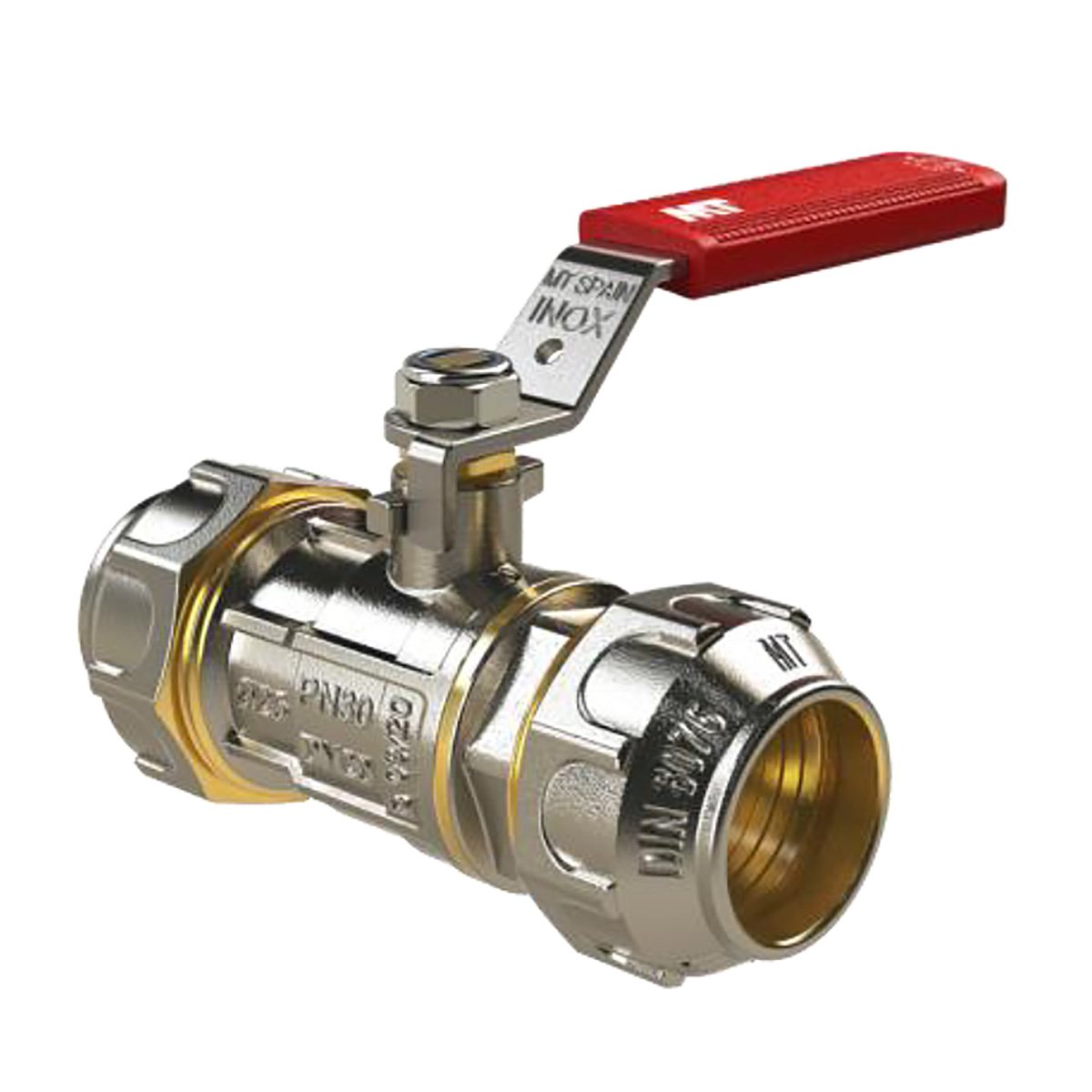 Messing Kugelhahn für PE-Rohr, Klemmmuffe x Innengewinde 25 mm x 3/4" (26,44 mm)